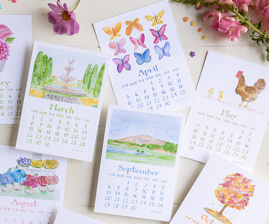 Watercolor Colorful and Beach Themed Desk Calendars – El's Cards