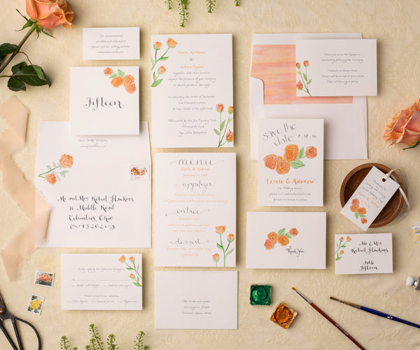 Orange Spray Roses Wedding Invitation – El's Cards