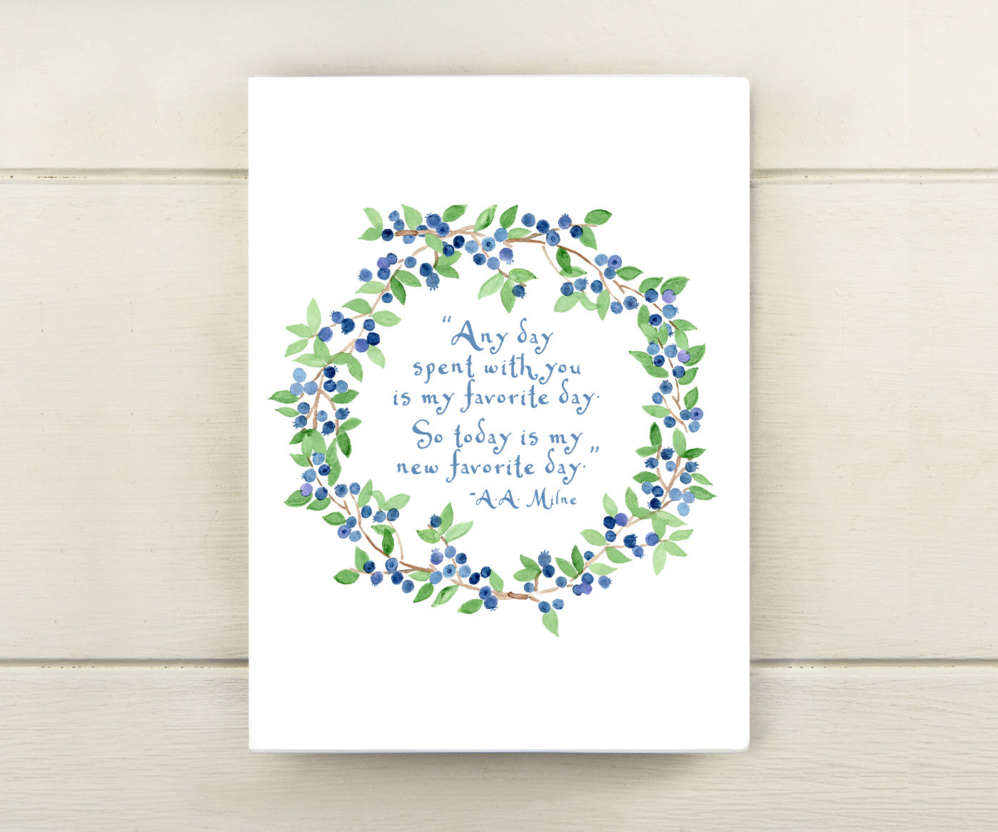 Watercolor Blueberry wreath Pooh Favorite Day Card – El's Cards