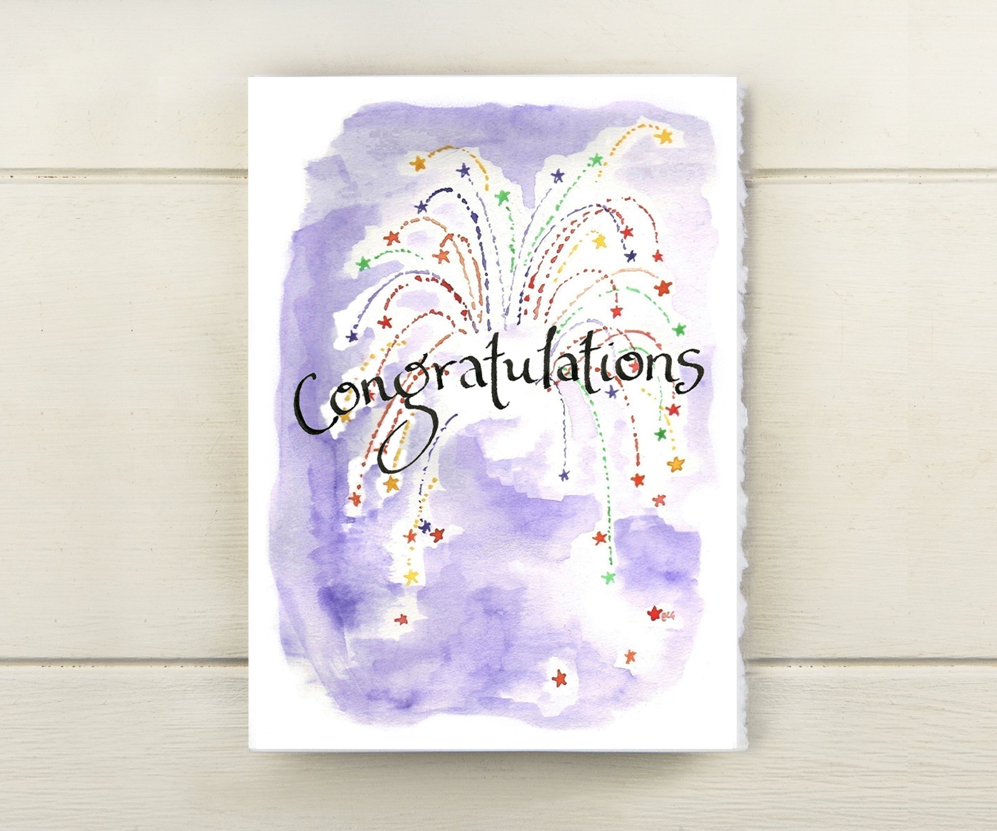 Watercolor Purple Sky Fireworks congratulations Card – El's Cards