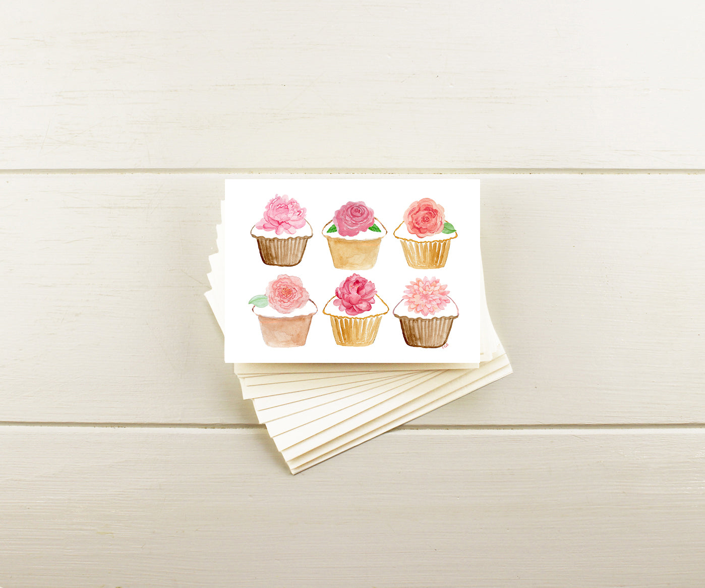 Pink Floral Cupcakes Note Cards – El's Cards