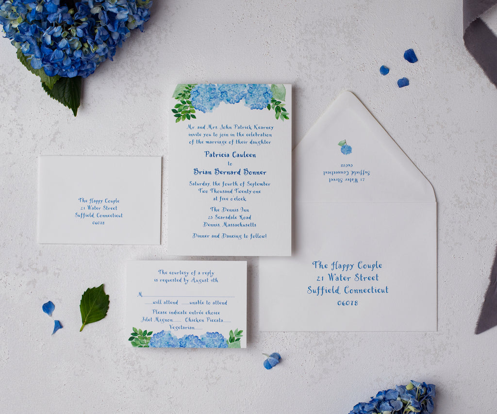 Buy Blue Hydrangea Wedding Invitations Online – El's Cards