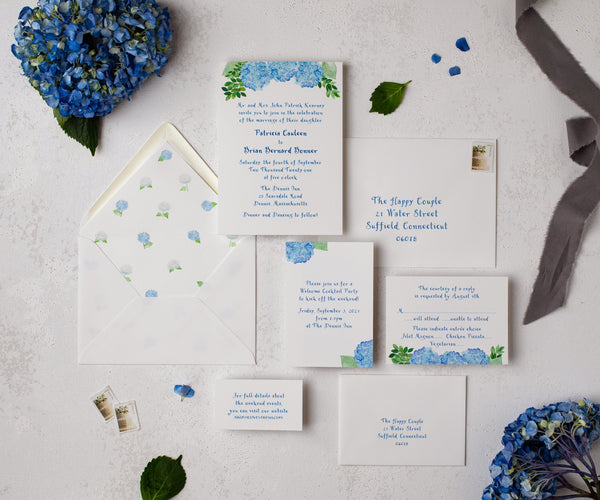 Buy Blue Hydrangea Wedding Invitations Online – El's Cards