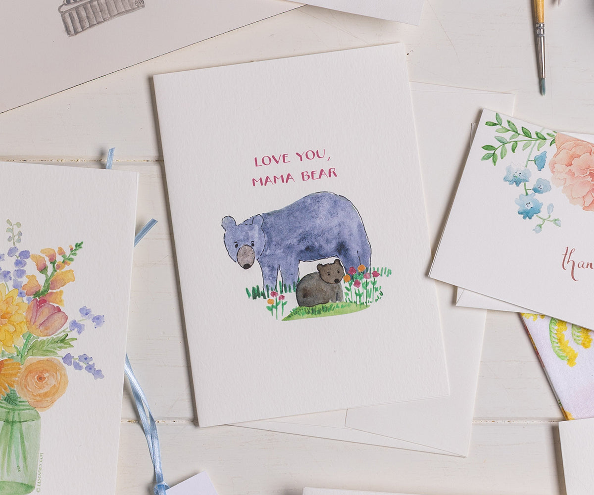 Mama Bear Mother's Day Watercolor Customizable Paper Greeting Card – El ...