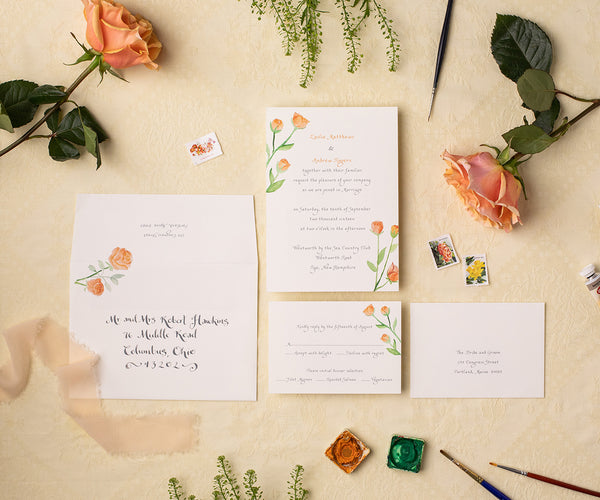 Orange Spray Roses Wedding Invitation – El's Cards