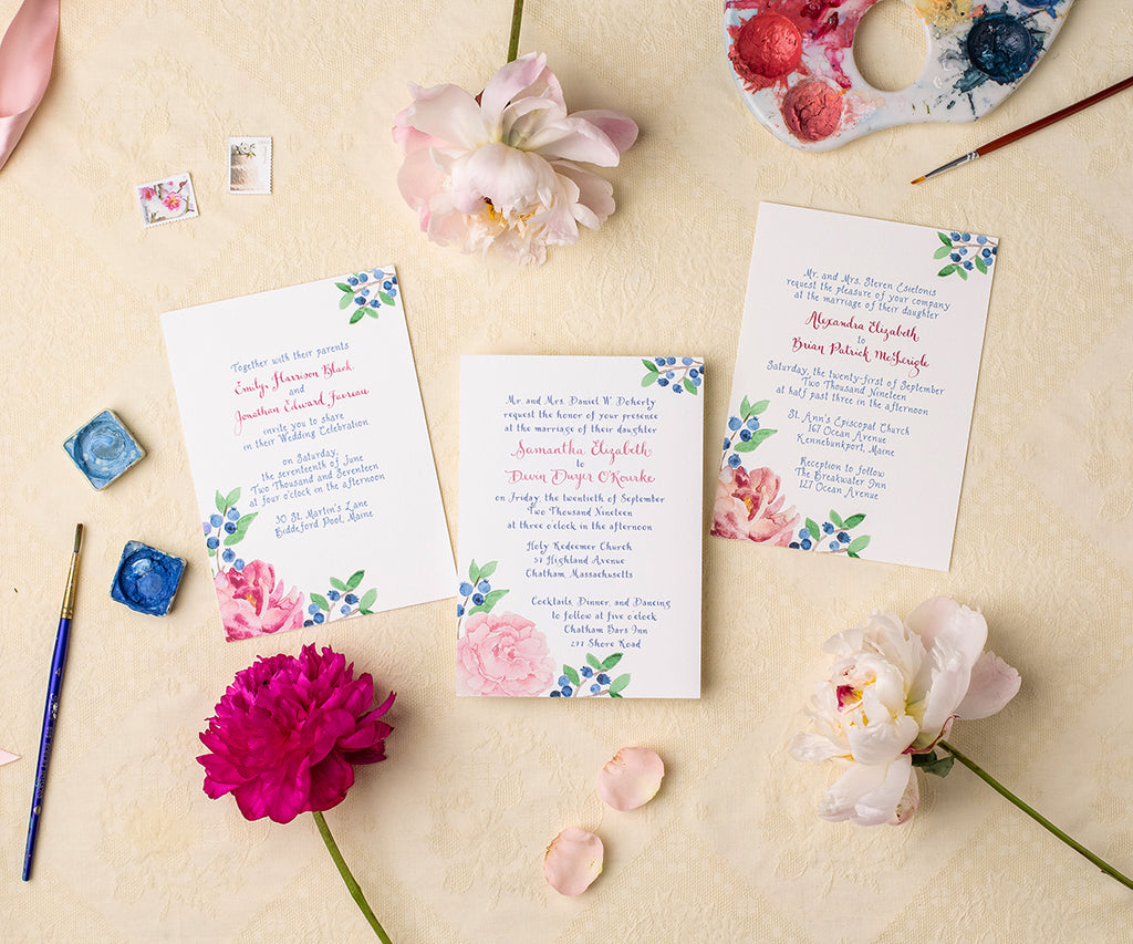Peony and Blueberries Wedding Invitation – El's Cards