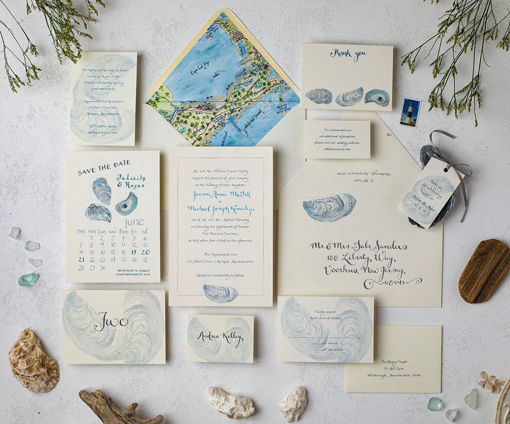 Oyster with Sand Border Invitation – El's Cards